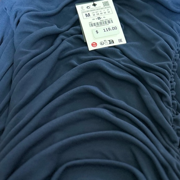 Zara | Dresses | Zara Navy Blue Ruched Strapless Dress | Poshmark